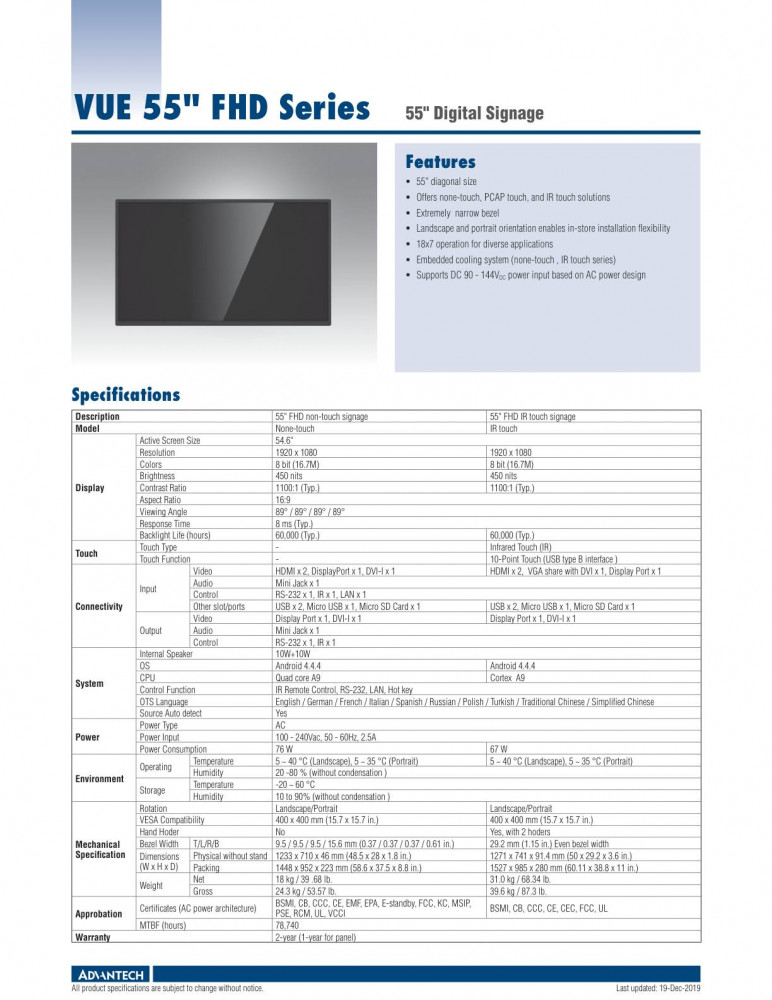 ADVANTECH VUE-5550-FD45SX-L0 technical document page 1