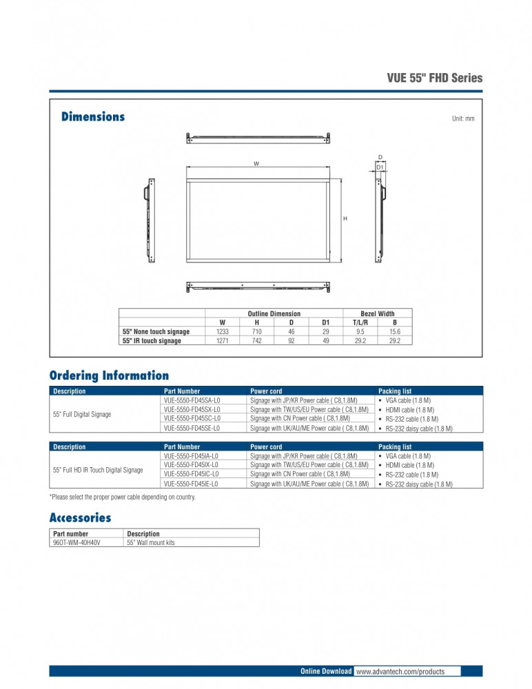 ADVANTECH VUE-5550-FD45SX-L0 technical document page 2