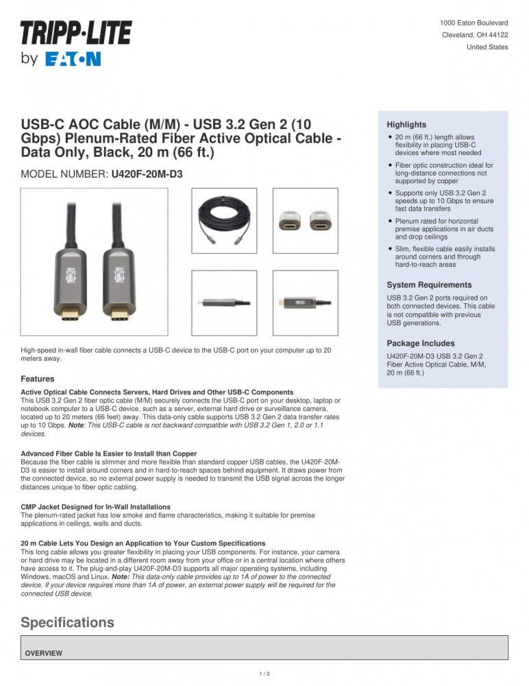 U420F-20M-D3 technical document page 1