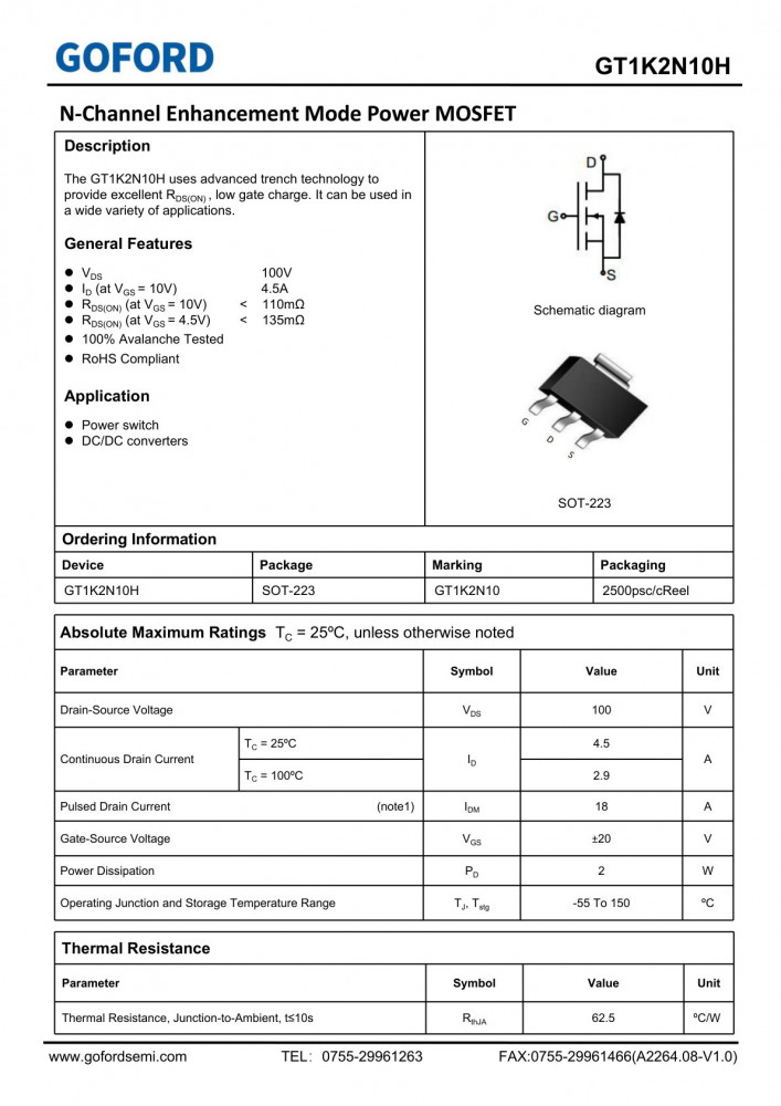 GT1K2N10H datasheet page 1