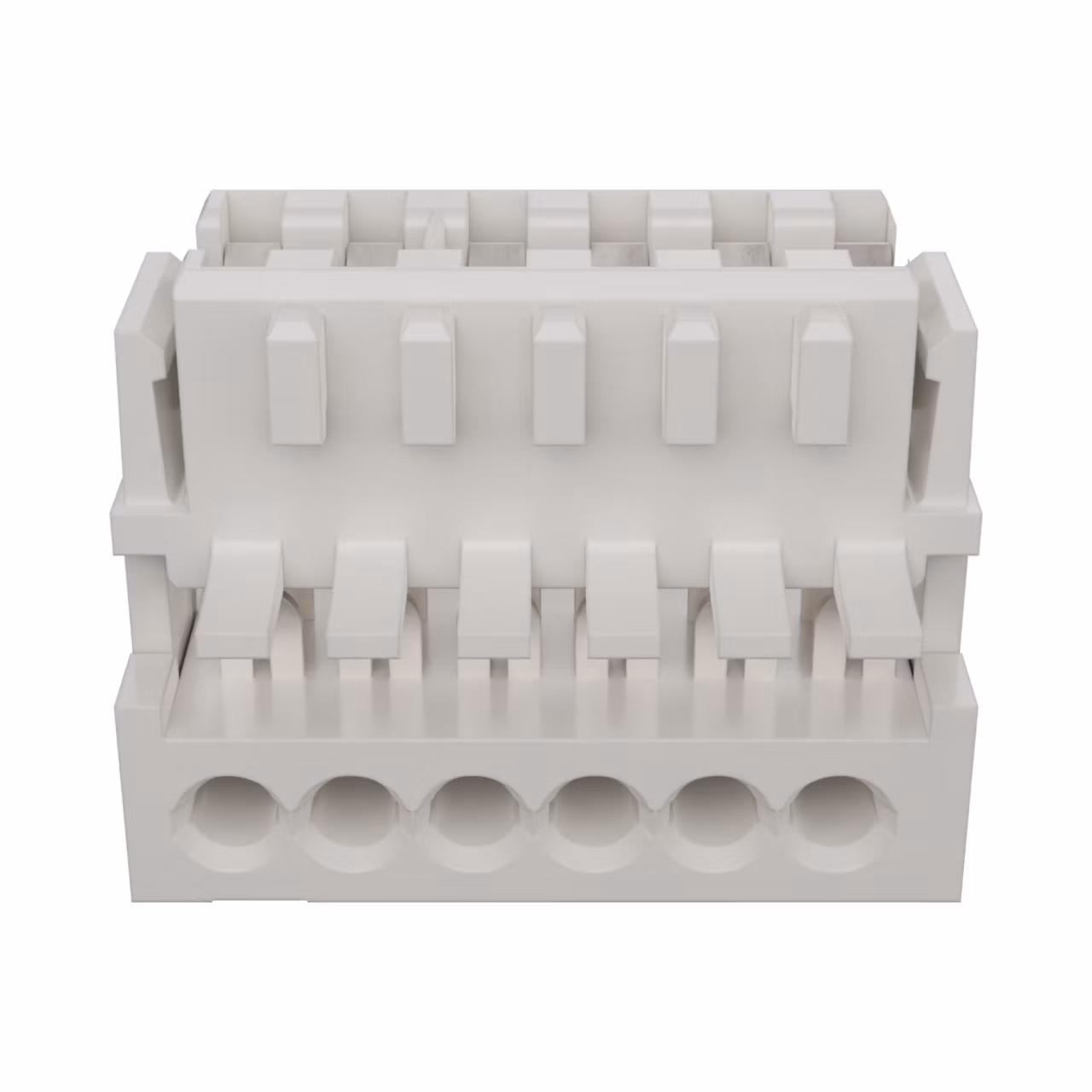 Appli-Mate RAST 2.5 IDT Housing, 2.50mm Pitch, with Side Latches, Female, 6 Circuits, Position Keys A & G Removed, Polarizing Rib Between 2/3 for sale