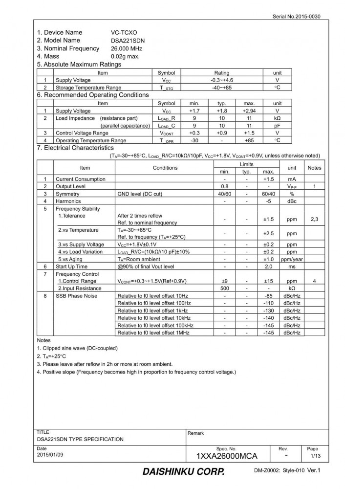 KDS 1XXA26000MCA specification page 2