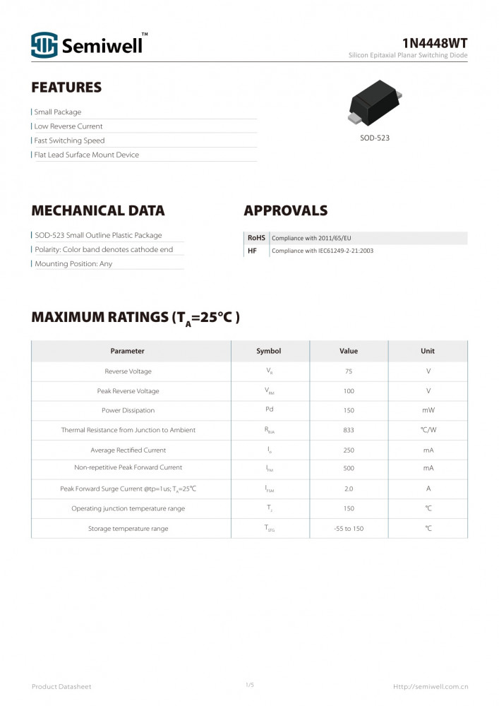 1N4448WT datasheet page 1