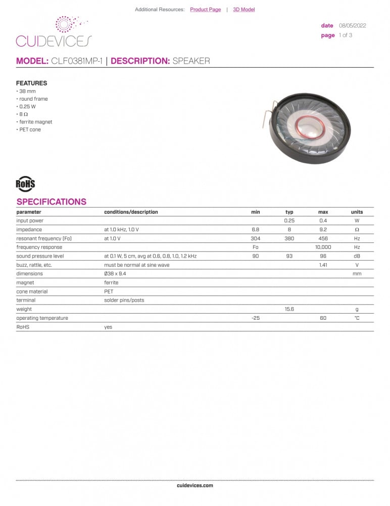 CLF0381MP-1 datasheet page 1