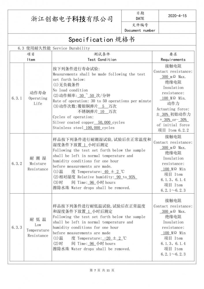 CAX TS1103S specification page 7