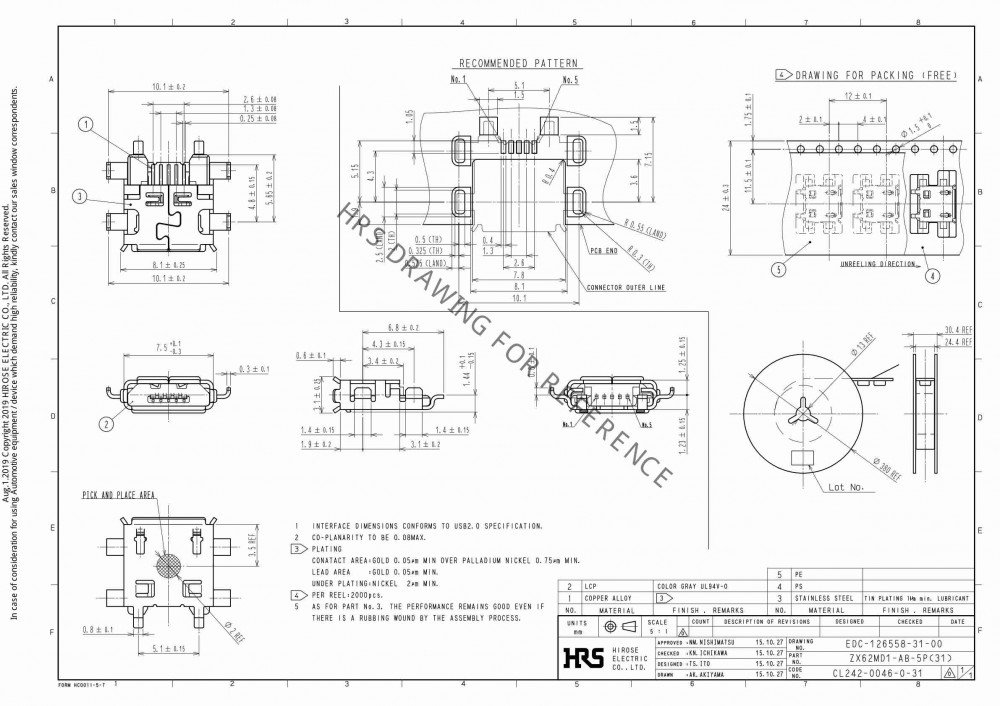 HRS ZX62MD1-AB-5P(31) technical drawing preview