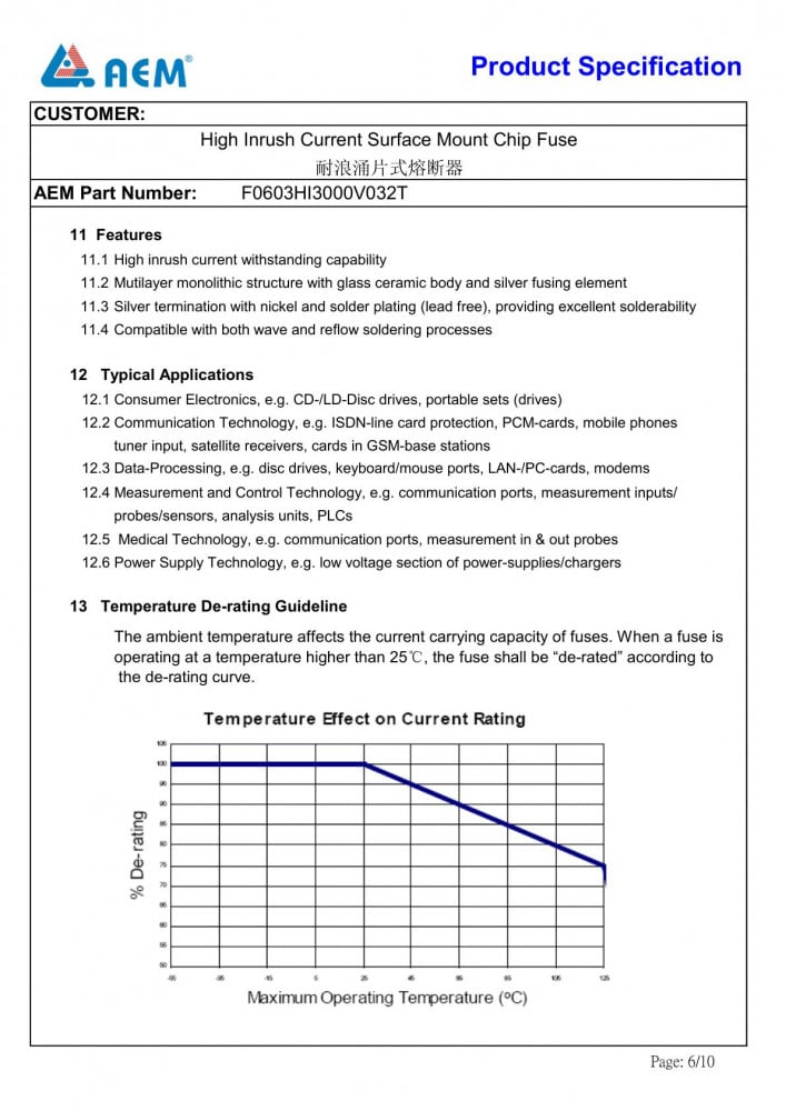 AEM F0603HI3000V032T datasheet page 6