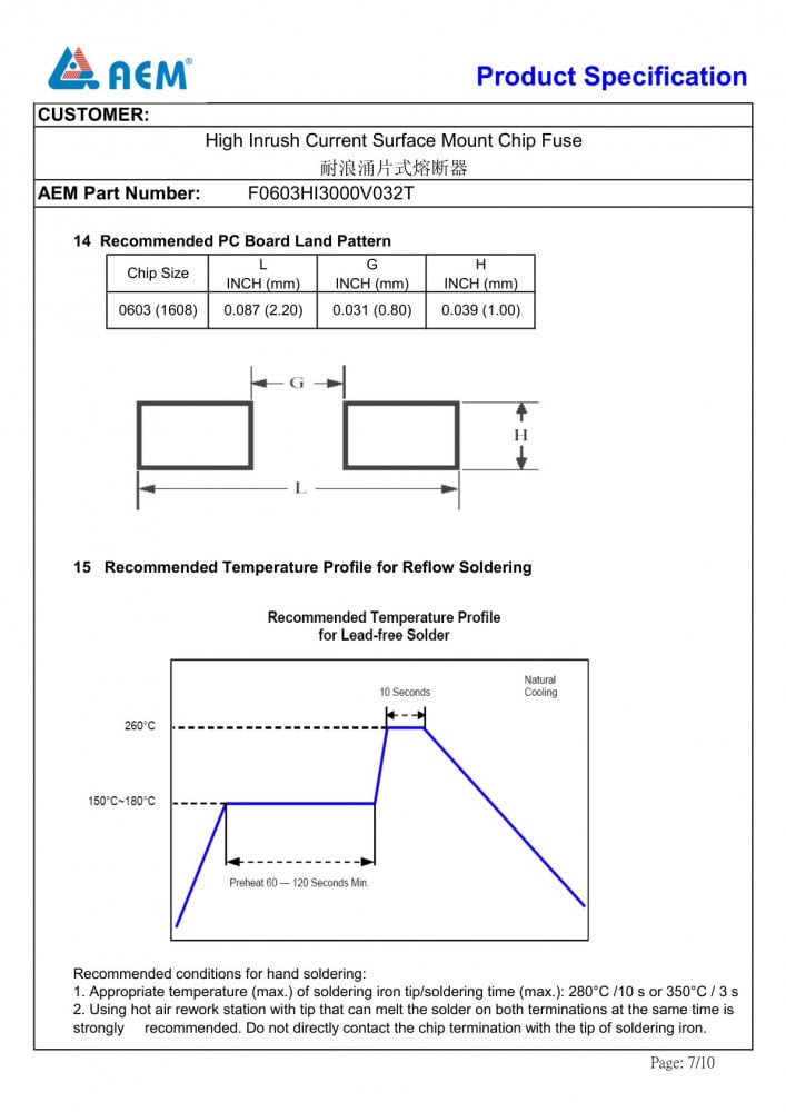AEM F0603HI3000V032T datasheet page 7