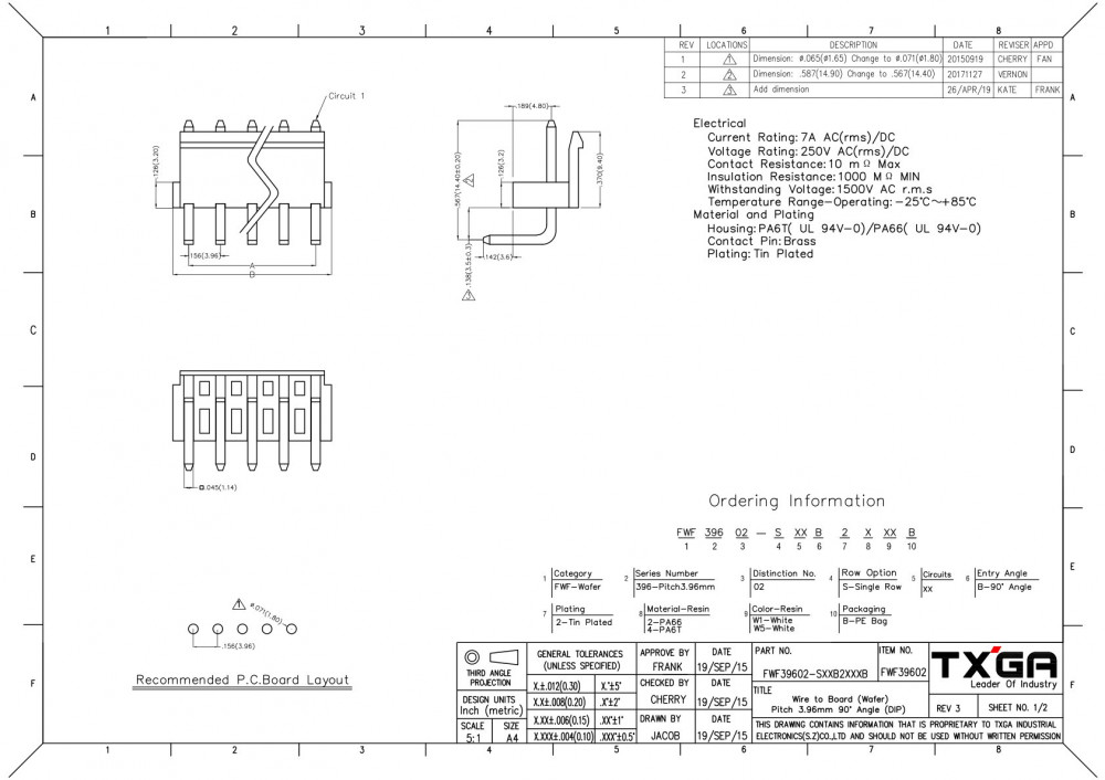 TXGA FWF39602 connector drawing page 1