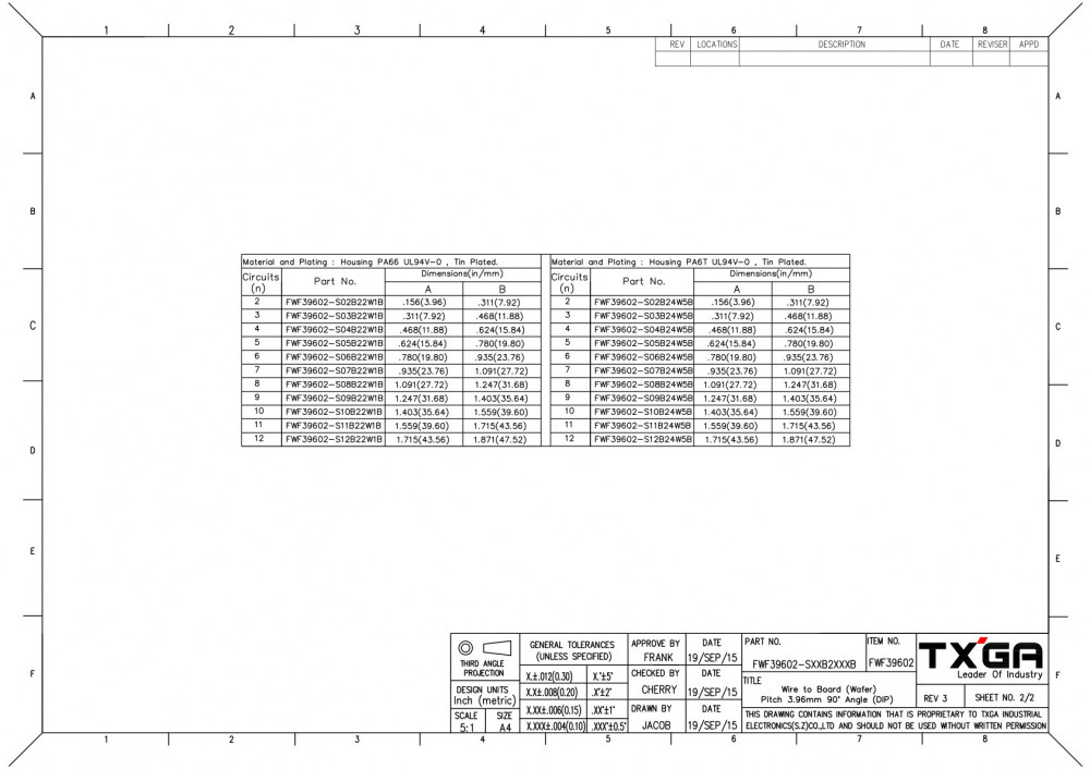 TXGA FWF39602 connector drawing page 2