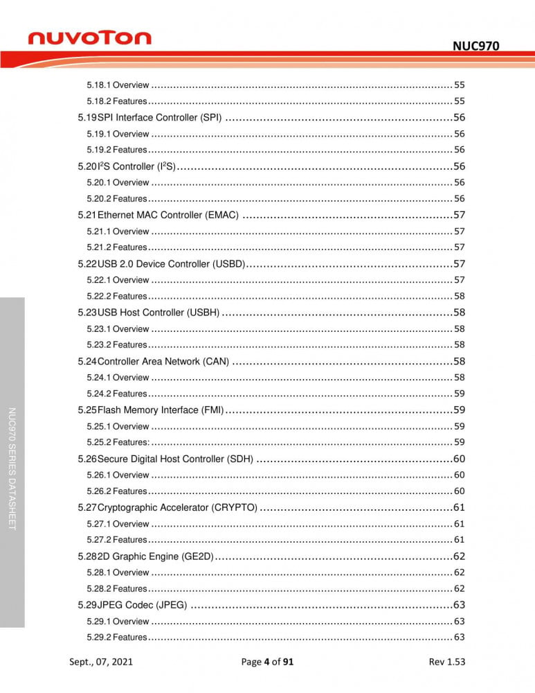 NUC970 Series datasheet page 4