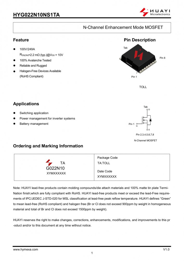 HYG022N10NS1TA datasheet page 1