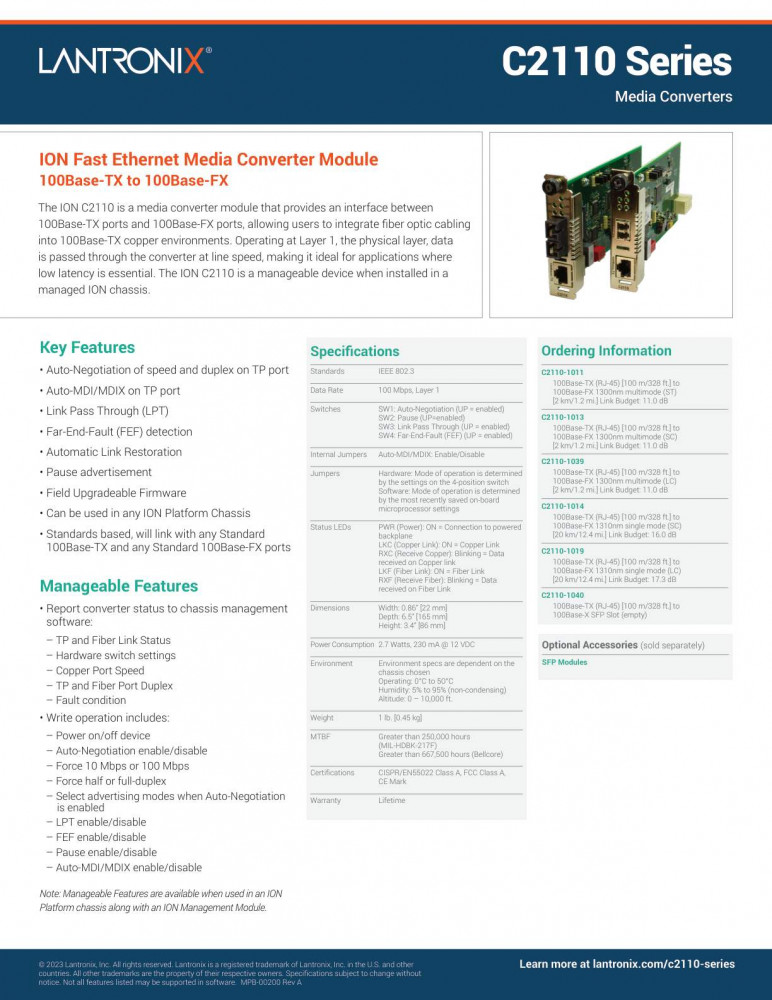 Lantronix ION C2110 Series product document page