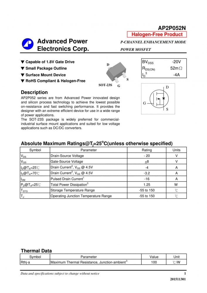 AP2P052N datasheet page 1