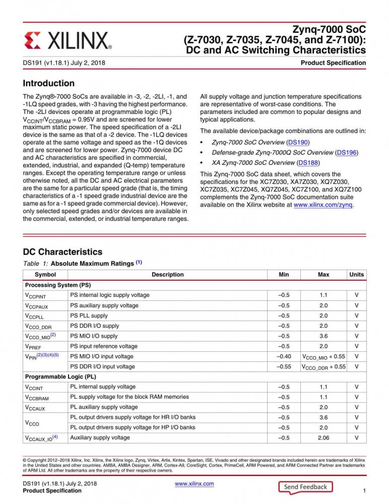 XC7Z045 datasheet page 1