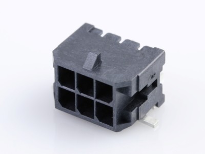 Micro-Fit 3.0 Right-Angle Header, 3.00mm Pitch, Dual Row, 6 Circuits, with Solder Tab, 0.76µm Gold Plating, Glow-Wire Capable, Black, Tape and Reel for sale