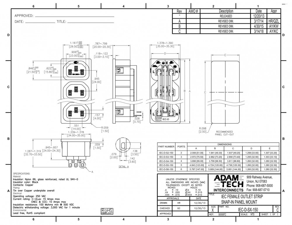 Technical document image associated with ADAM TECH IEC-D-SX-150