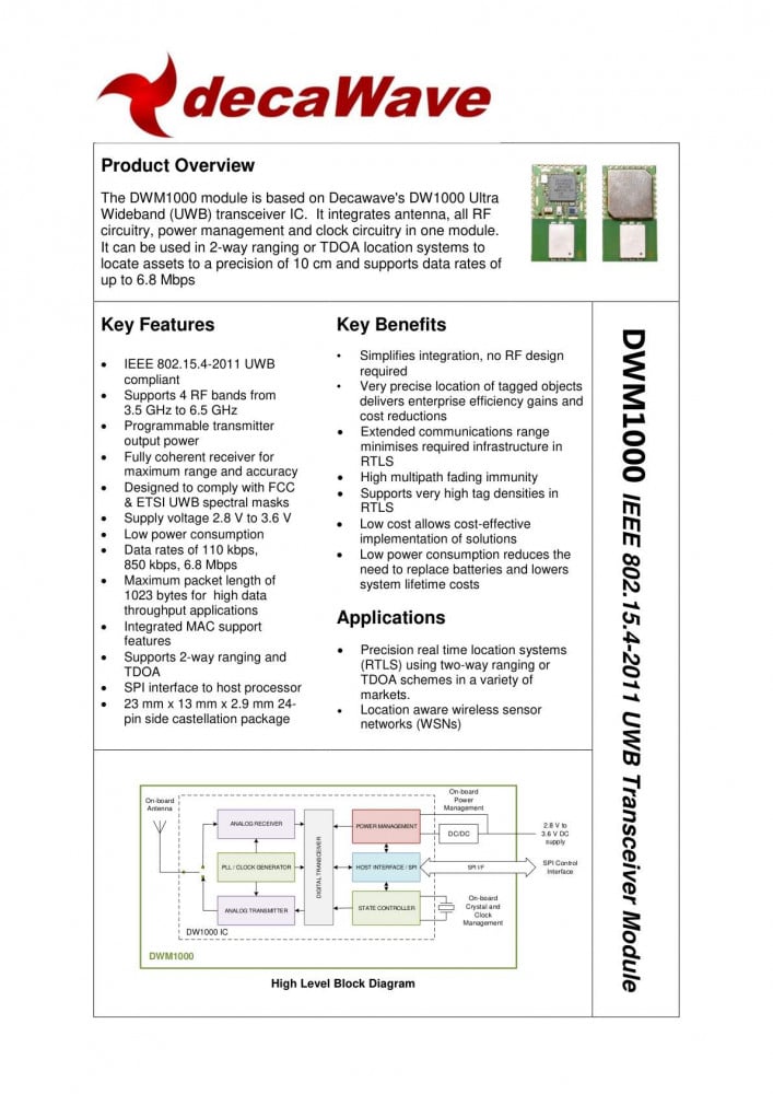 DWM1000 technical document page 1