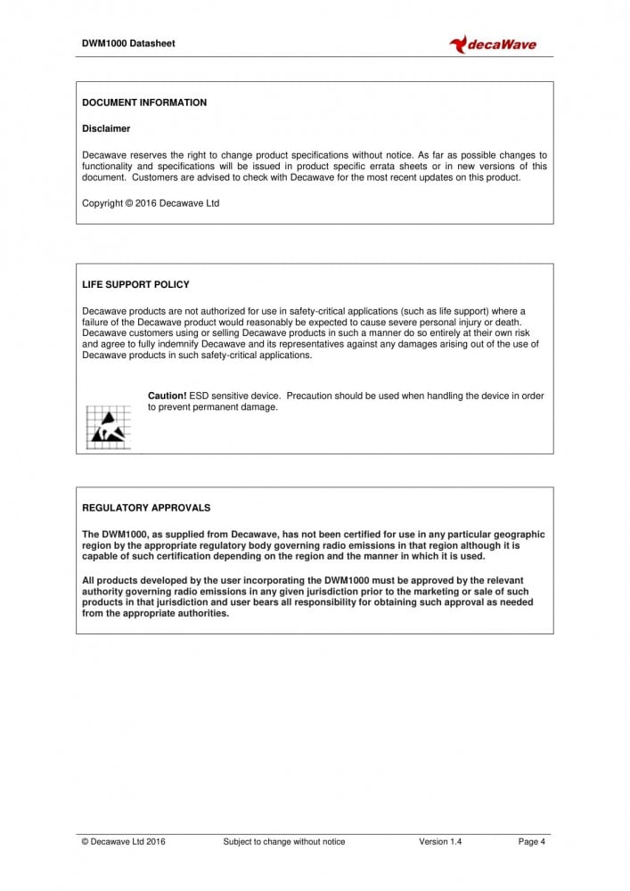 DWM1000 technical document page 4