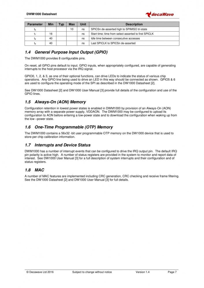 DWM1000 technical document page 7