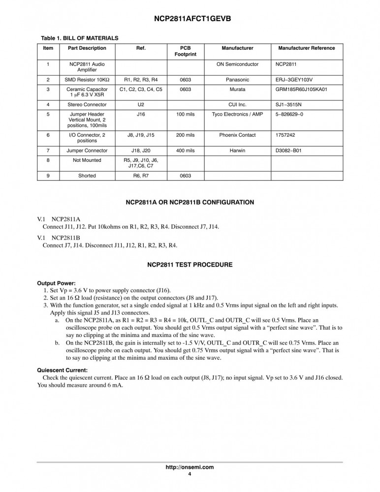 NCP2811AFCT1GEVB board documentation page 4