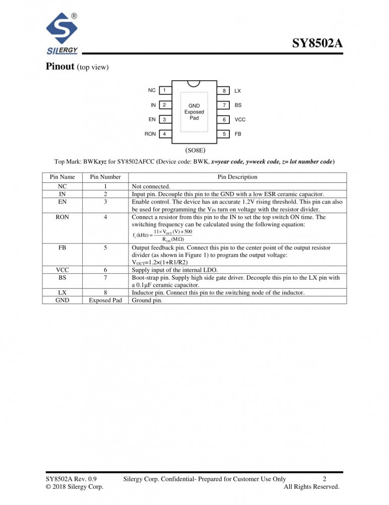 SY8502AFCC datasheet page 2