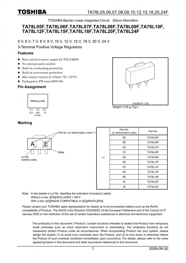 TA78L05F datasheet page 1
