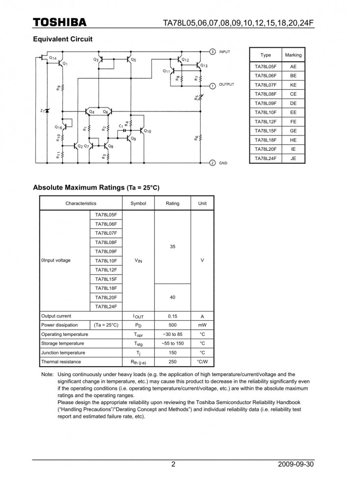TA78L05F datasheet page 2