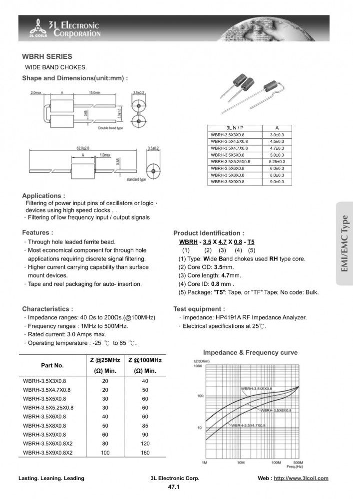 3L COILS WBRH series technical document page