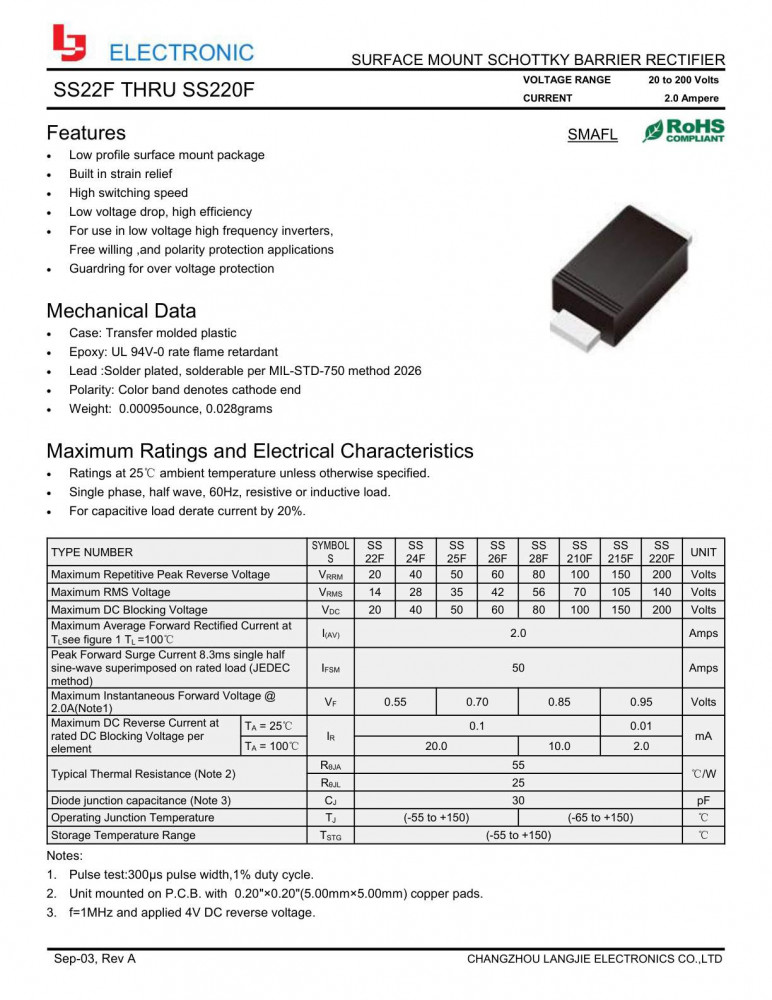 SS220F datasheet page 1