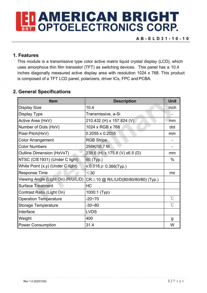 AB-ELD31-10-10 technical document page 1
