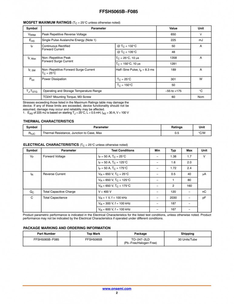 FFSH5065B-F085 datasheet preview, page 2
