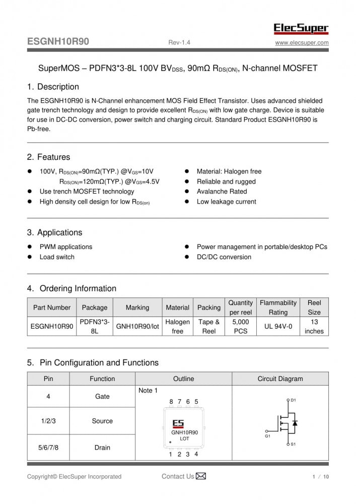 ESGNH10R90 datasheet page 1