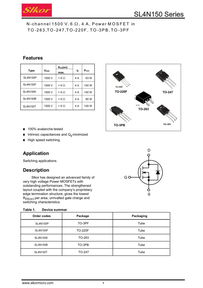 SL4N150P datasheet page 1