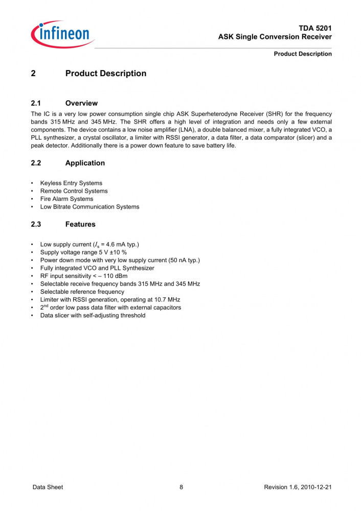 TDA5201 datasheet page 8