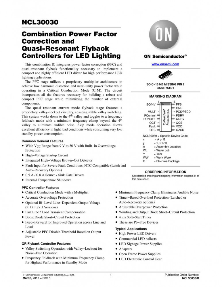 NCL30030 datasheet page 1
