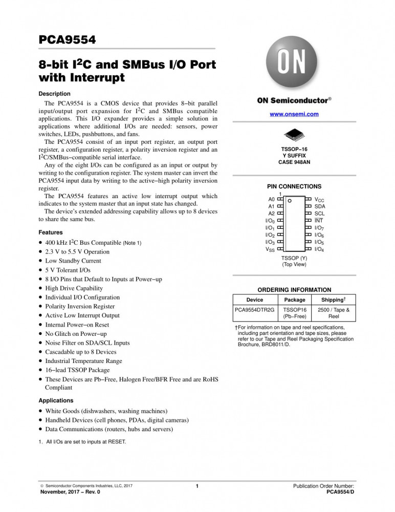 PCA9554 datasheet page 1