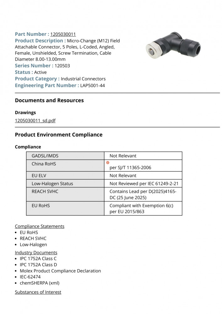 Molex cable assembly drawing page 1