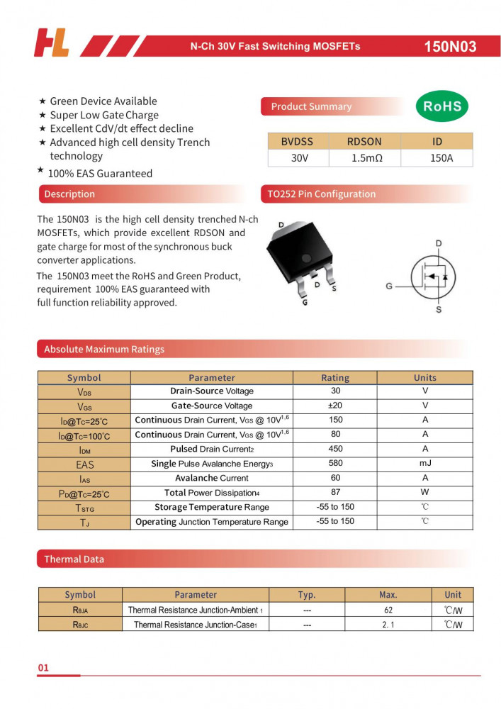 150N03 datasheet page 1