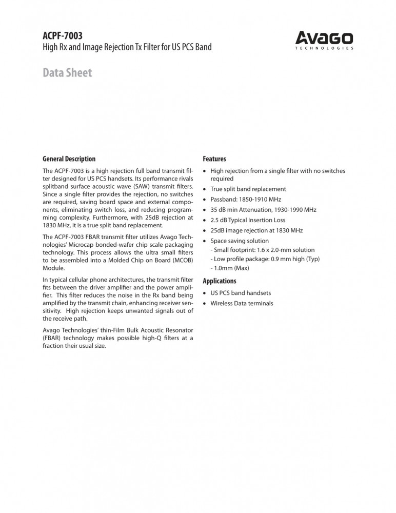 ACPF-7003 datasheet page 1