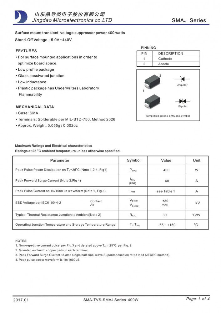 SMAJ17CA datasheet page 1