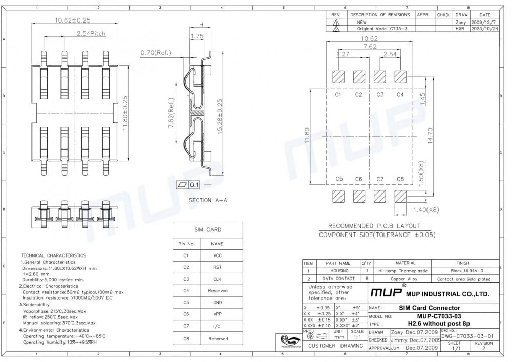 MUP C7033-03 technical drawing page 1