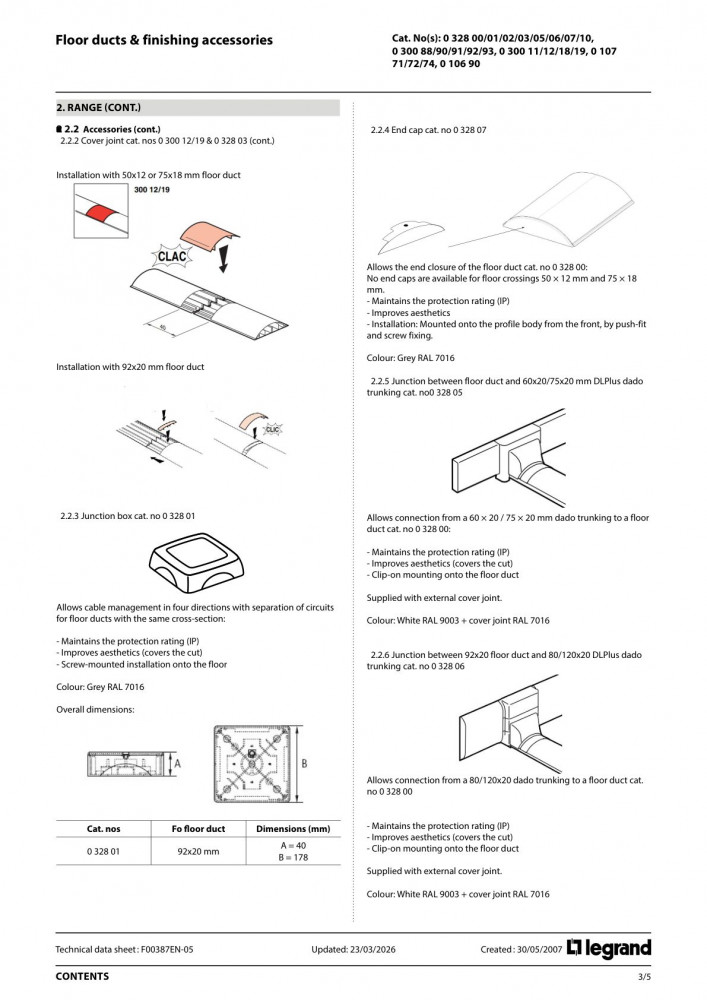 Legrand floor ducts and finishing accessories technical document, page 3