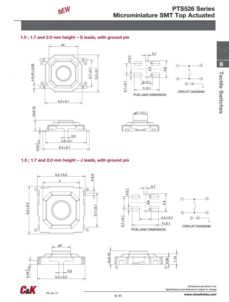 C&K PTS526 datasheet page 3
