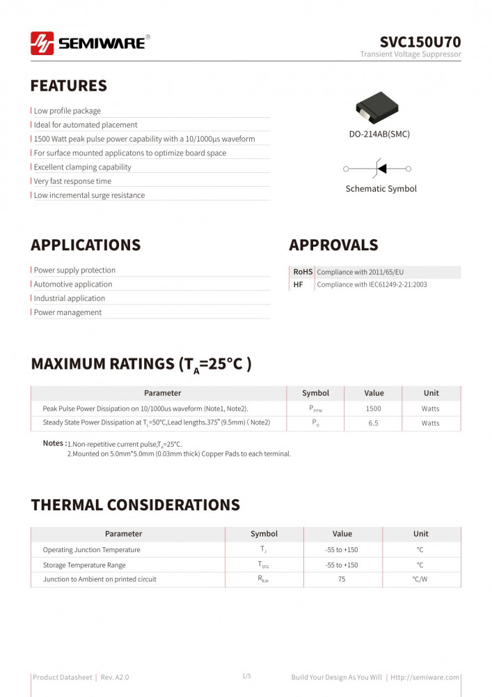 SVC150U70 datasheet page 1