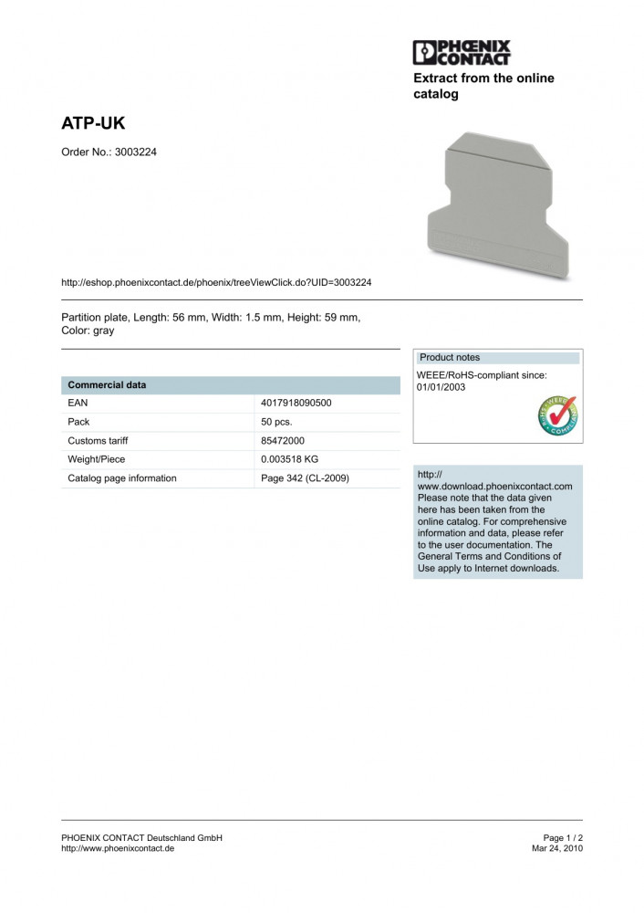 Phoenix Contact ATP-UK 3003224 catalog page