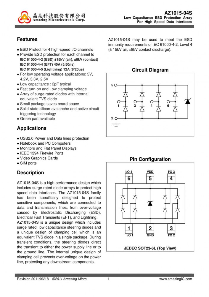 AZ1015-04S datasheet page 1