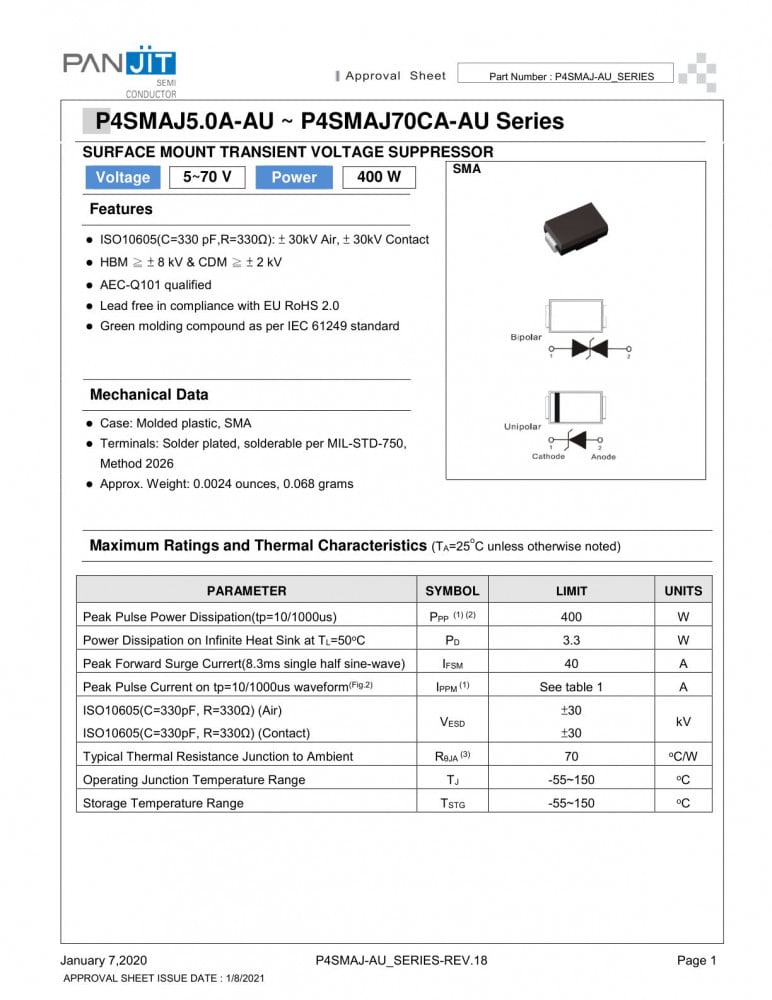 PANJIT P4SMAJ-AU series datasheet page 3