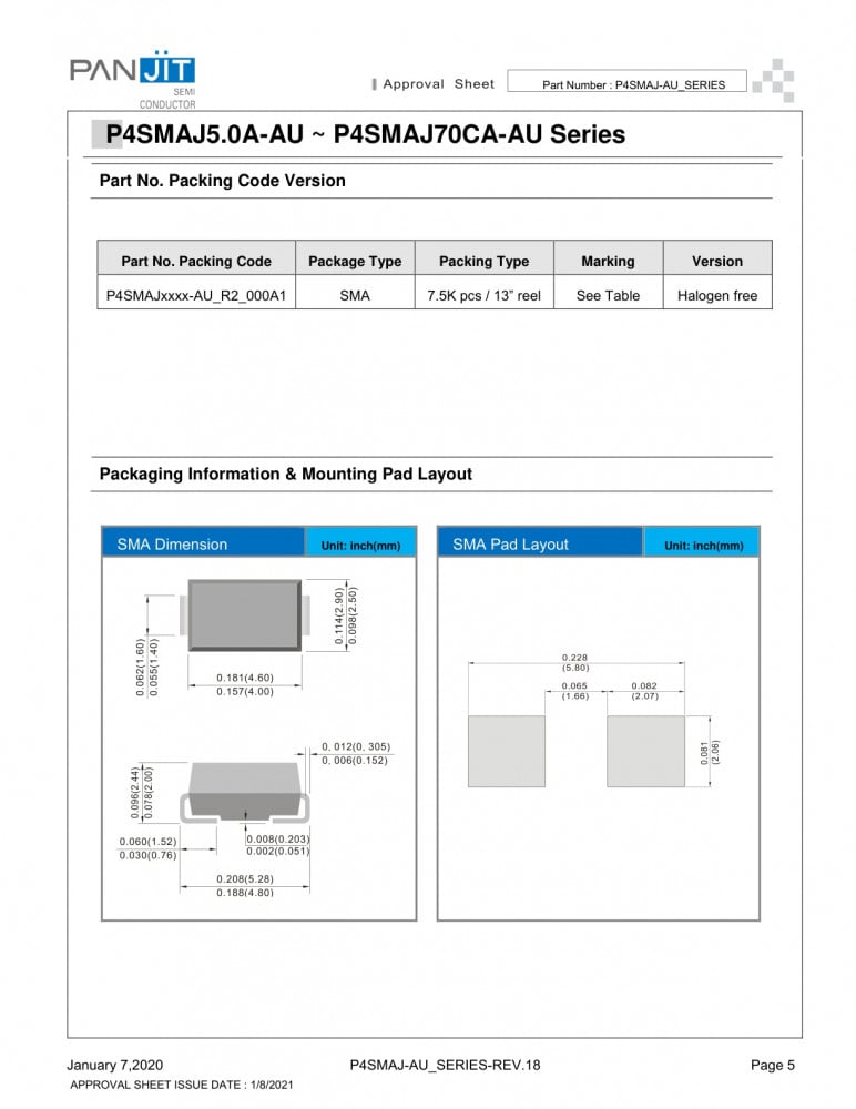 PANJIT P4SMAJ-AU series datasheet page 7