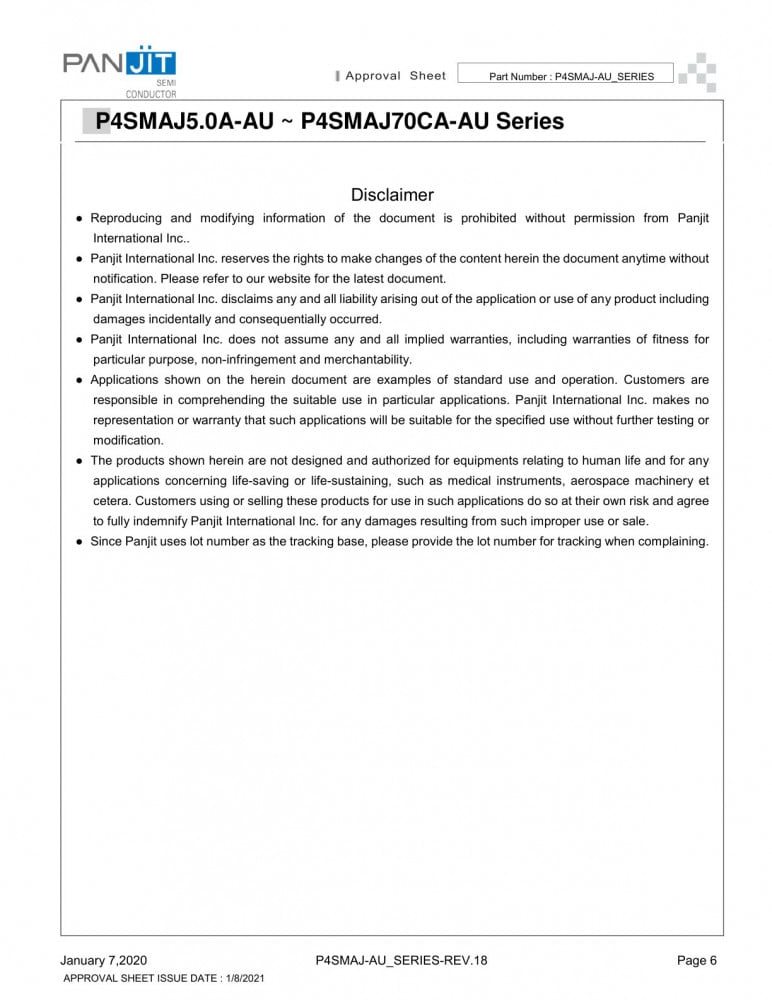 PANJIT P4SMAJ-AU series datasheet page 8